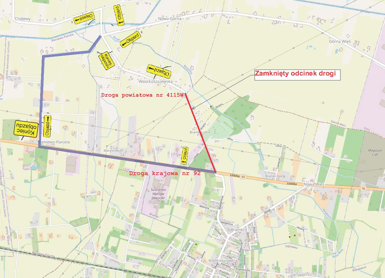 Zamknięcie dla ruchu odcinka drogi powiatowej nr 4115W ul. Północnej w m. Bramki, gm. Błonie ...